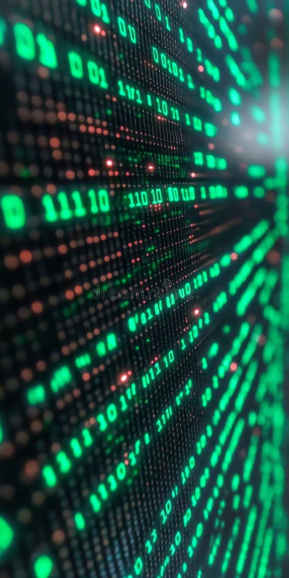 Digital Green Streaming Flowing Digits of Binary Code Matrix, Technology and Programming ...