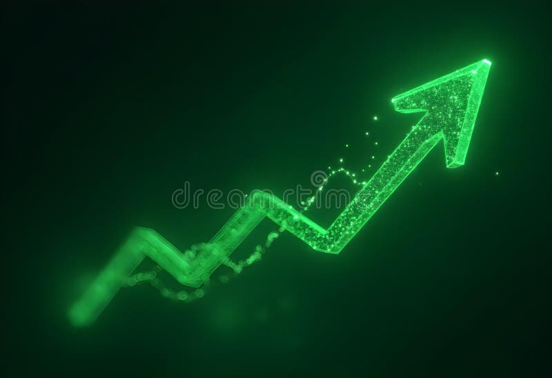 Digital Green Upward Arrow Graph Showing Rising Trends and Growth ...