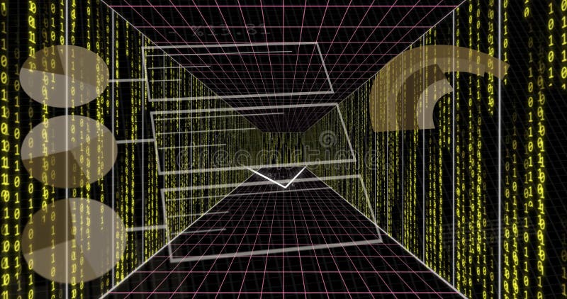Digital Grid and Binary Code Image Over Abstract Tunnel Stock Photo ...