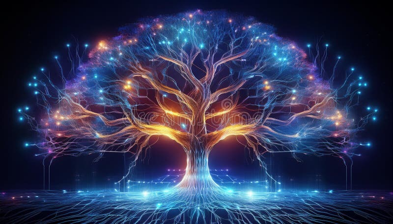 A Digital Grid Forming an Electric Tree, with Branches Glowing As Power ...