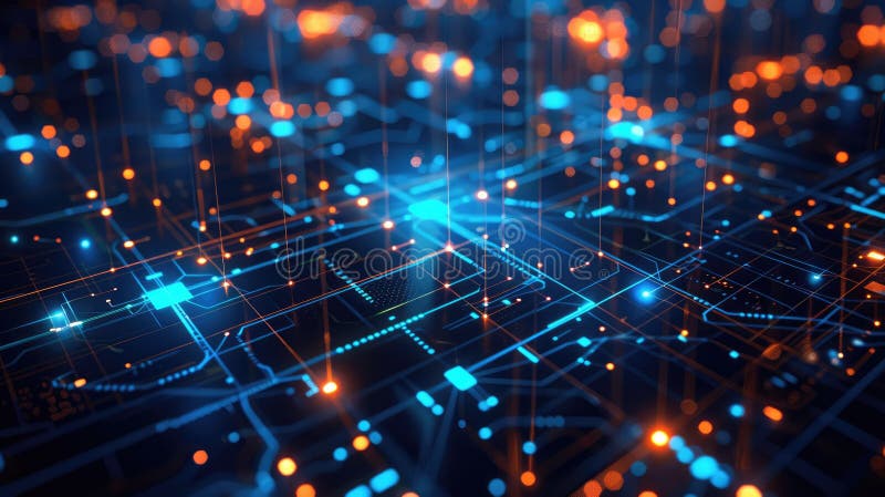 Digital Grid and Glowing Data Streams on a High-tech Cybersecurity Map ...