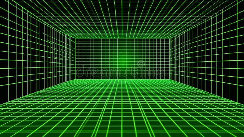 This Digital Grid of Green Wireframe Lines Shapes an Abstract Landscape ...