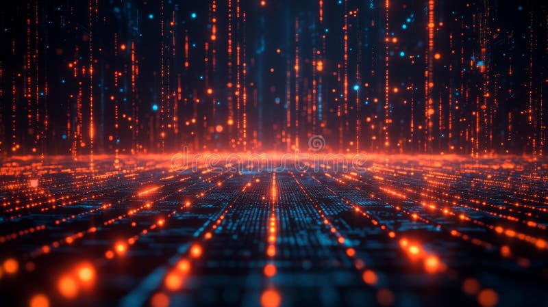 Cyber World Data Flow with Glowing Digital Matrix and Virtual Futuristic Design Stock ...