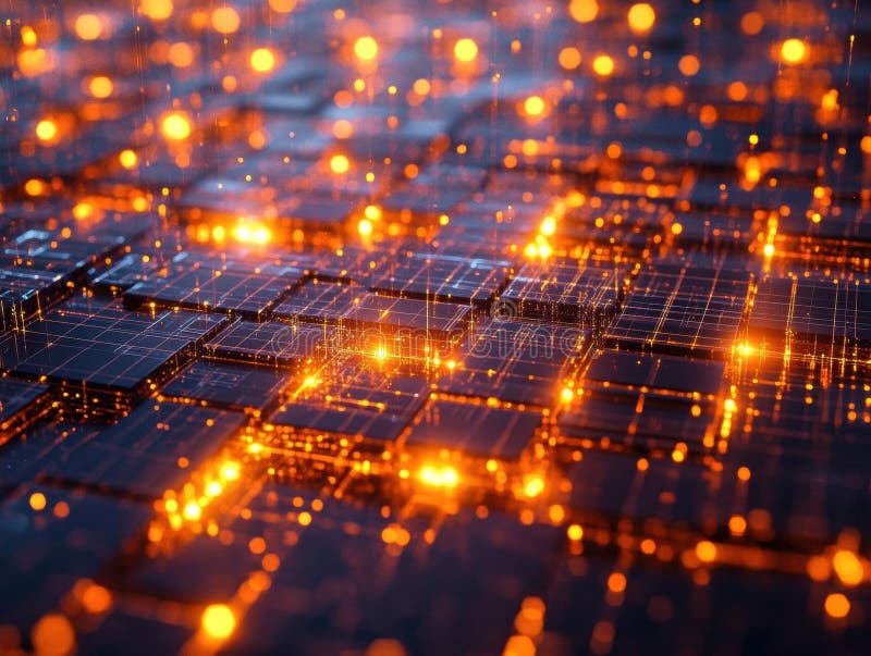 The Digital Grid, a Network of Interconnected Cubes Illuminated by a ...