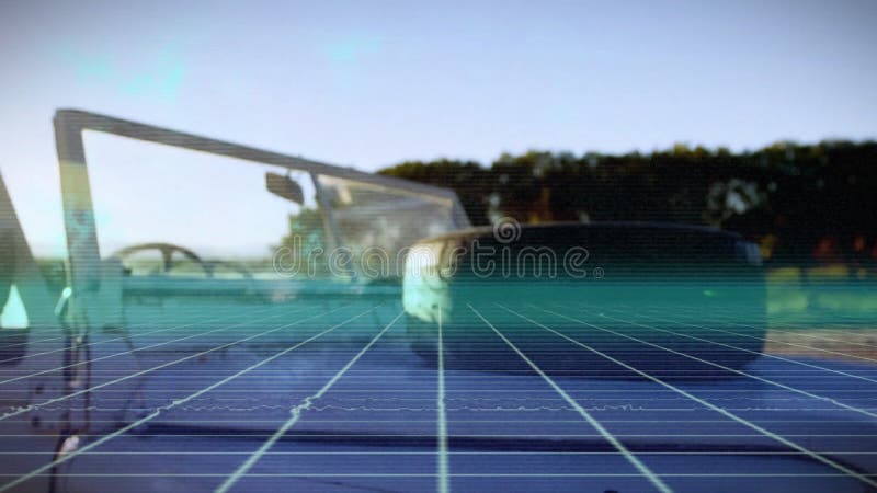 Digital Grid Overlay on Car Dashboard and Steering Wheel with Landscape ...