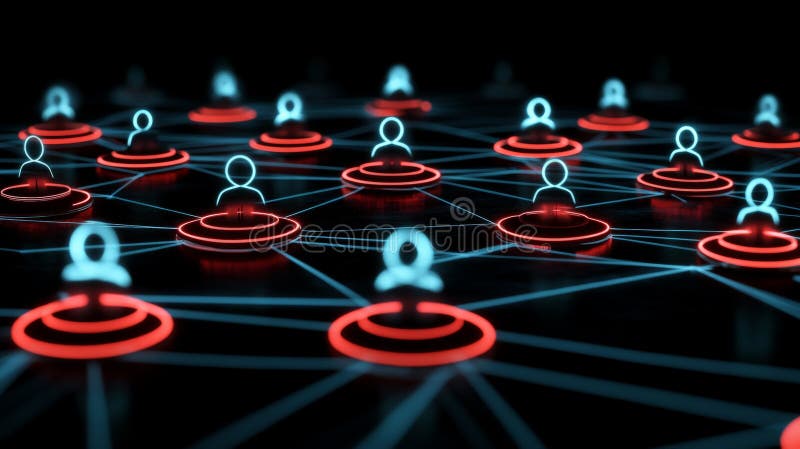 Digital Grid with Red and Blue Holographic User Connections Symbolizing ...