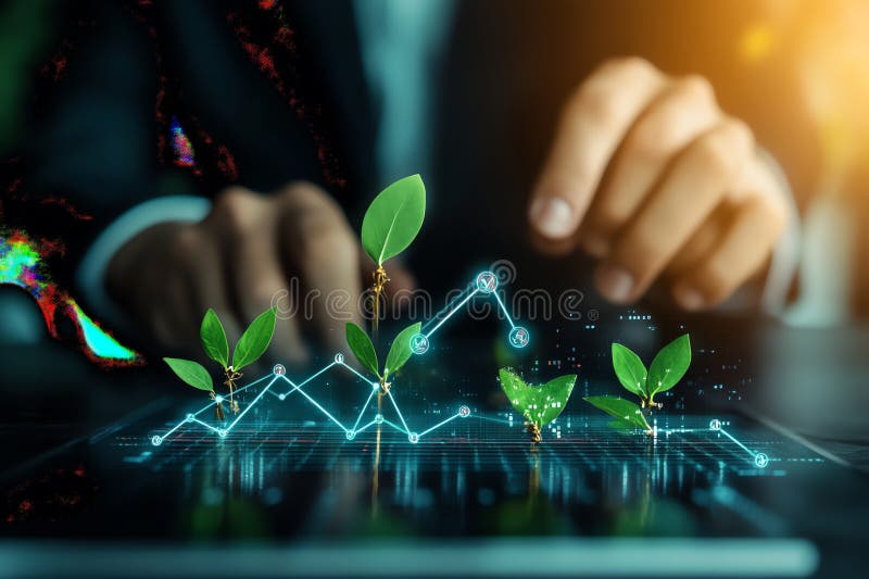 Digital Growth Analytics with Green Plants Sprouting from Data Charts ...