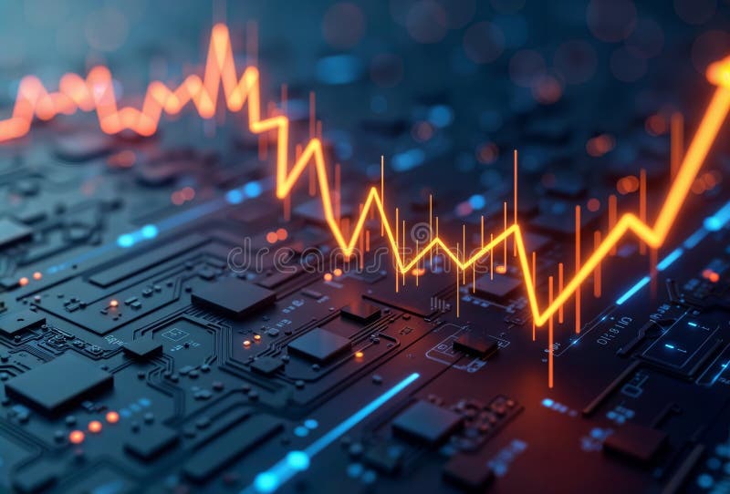 Glowing Graph on Circuit Board Illustrating Digital Growth, Generative ...