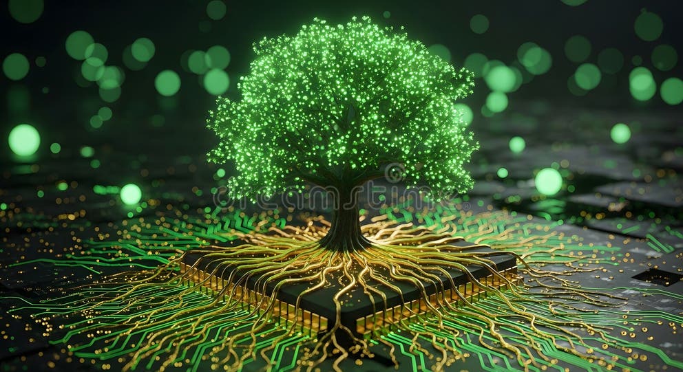 A Luminous Tree of Life Emerging from a Processor Chip Stock ...