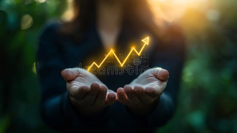 A Digital Growth and Progress Graph Held by Hands in a Natural ...