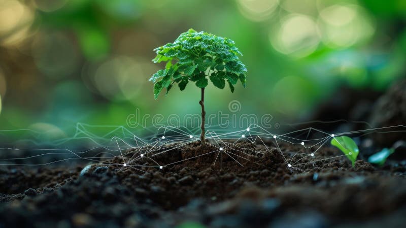 Digital Growth - Sapling with Network Connections in Soil Stock Image ...