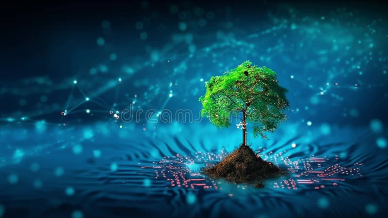 Digital Growth: Tree Sprouts from Circuit Board, Network Connection ...