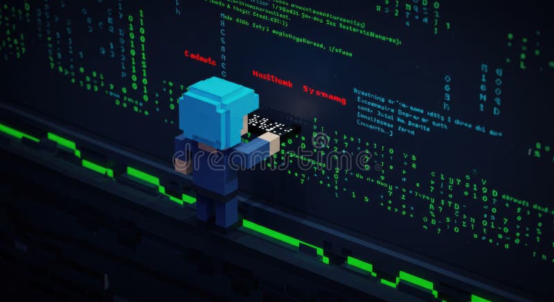 Digital Hacker Exploring Virtual World with Code on Screen in a ...