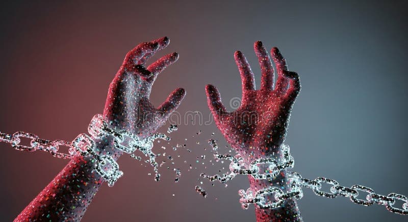 Digital Hand Breaking Chain Freedom Concept Abstract Hand with Broken ...