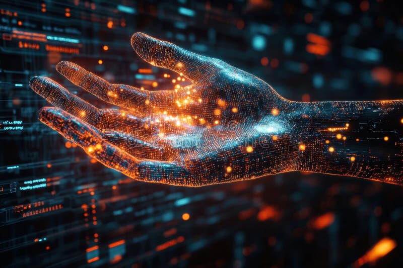 Digital Hand Emerging from Futuristic Technological Matrix Stock Image ...