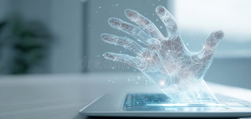 The Digital Hand Emerging from a Laptop Symbolizes Futuristic ...