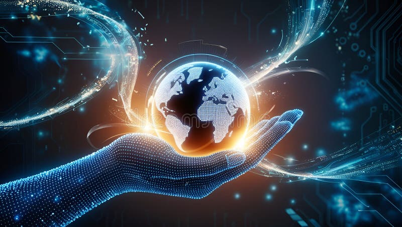 Digital Hand Holding Digital Glowing Globe, Global Network & Virtual ...