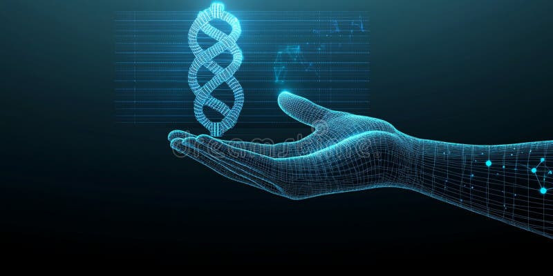 Digital Hand Holding DNA Helix Futuristic Science Technology Concept 3d ...