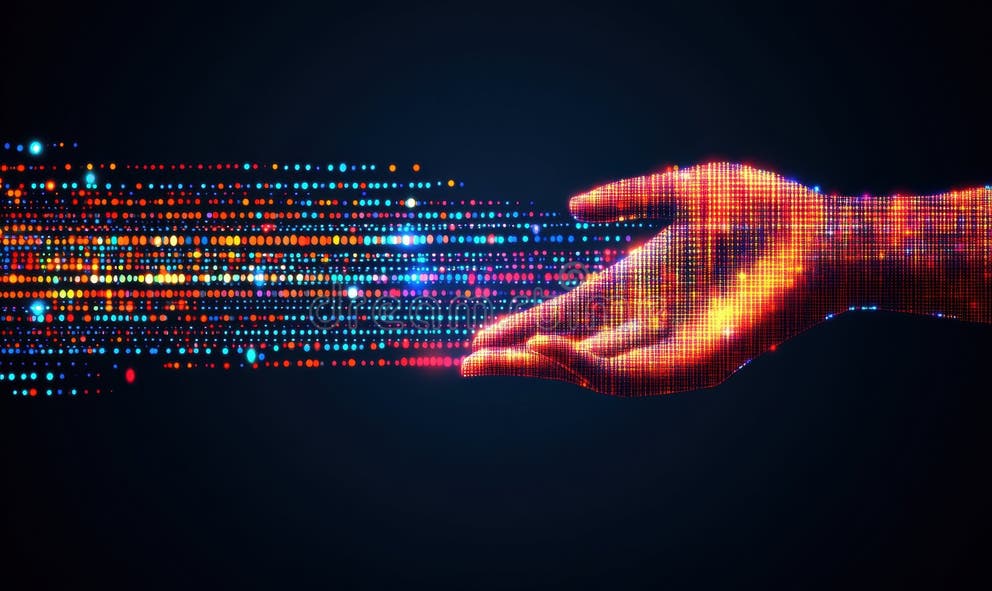 Digital Hand Holding Flowing Data Stream, Artificial Intelligence and ...