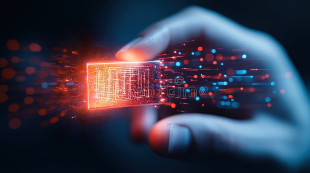A Digital Hand Holds an Encrypted Chip, Showcasing Advanced Technology ...