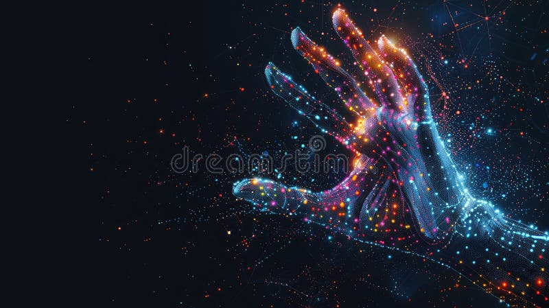 Digital Hand Hologram on Dark Background, Symbolizing AI Communication ...