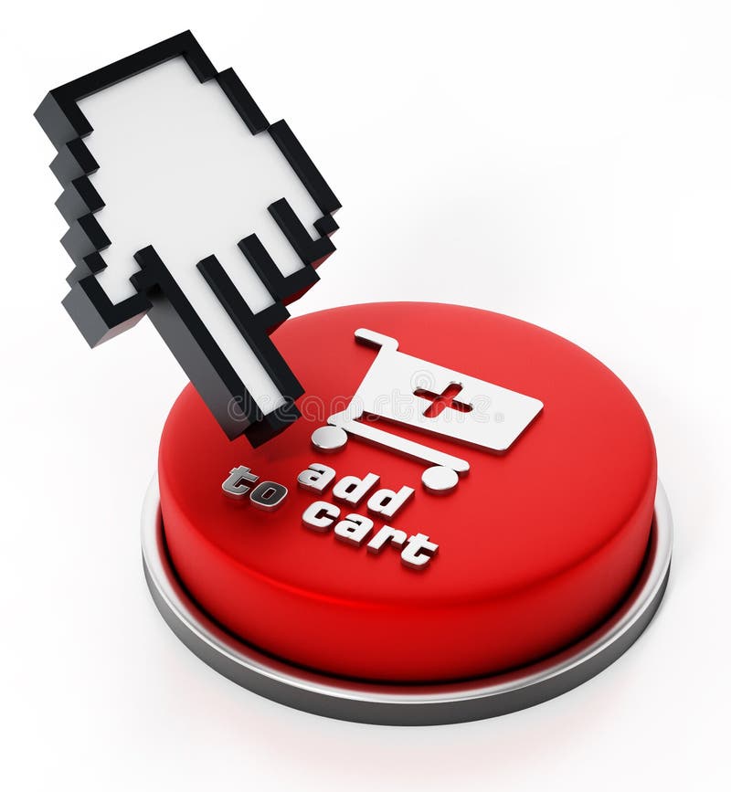 Digital Hand Icon on Add To Cart Button. 3D Illustration Stock ...