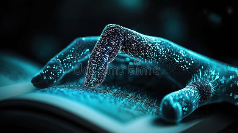 Digital Hand Interacting with Book, Showcasing Technology and ...