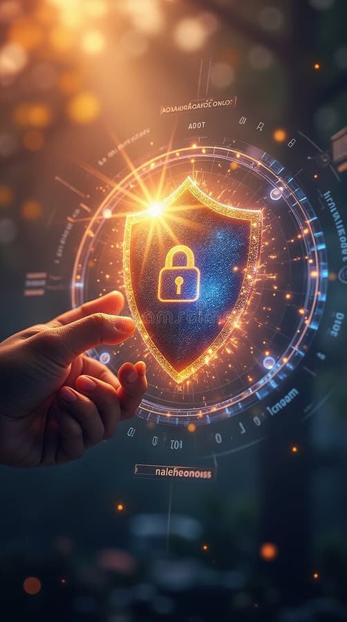 Digital Hand Interacting with Secure Lock on Futuristic Shield ...