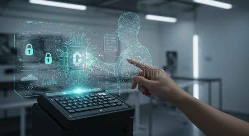 Digital Hand Interacts with Holographic Cybersecurity Interface Stock ...