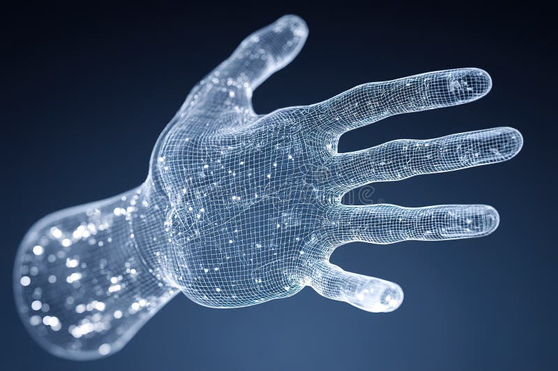 Digital Hand Model Showcasing Intricate Mesh Design Illuminated with ...