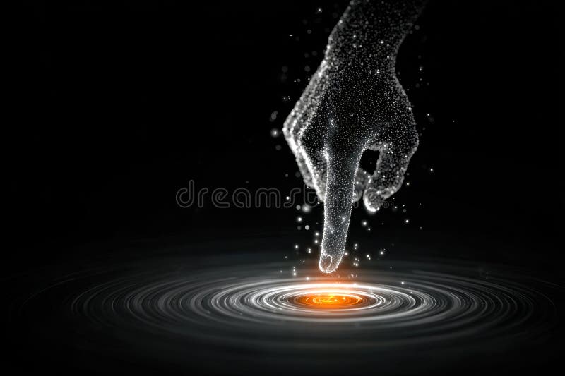 A Digital Hand Reaching into a Glowing, Ripple-effect Energy Source in ...