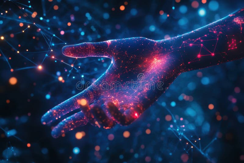 Digital Hand Reaching Network Connection Technology Abstract Art Stock ...