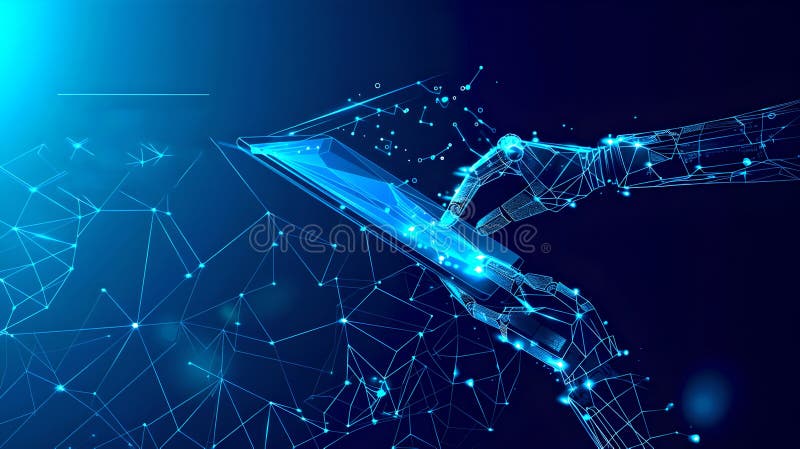 Digital Hand Reaching Out in a Dynamic Motion, Futuristic Cyberspace ...