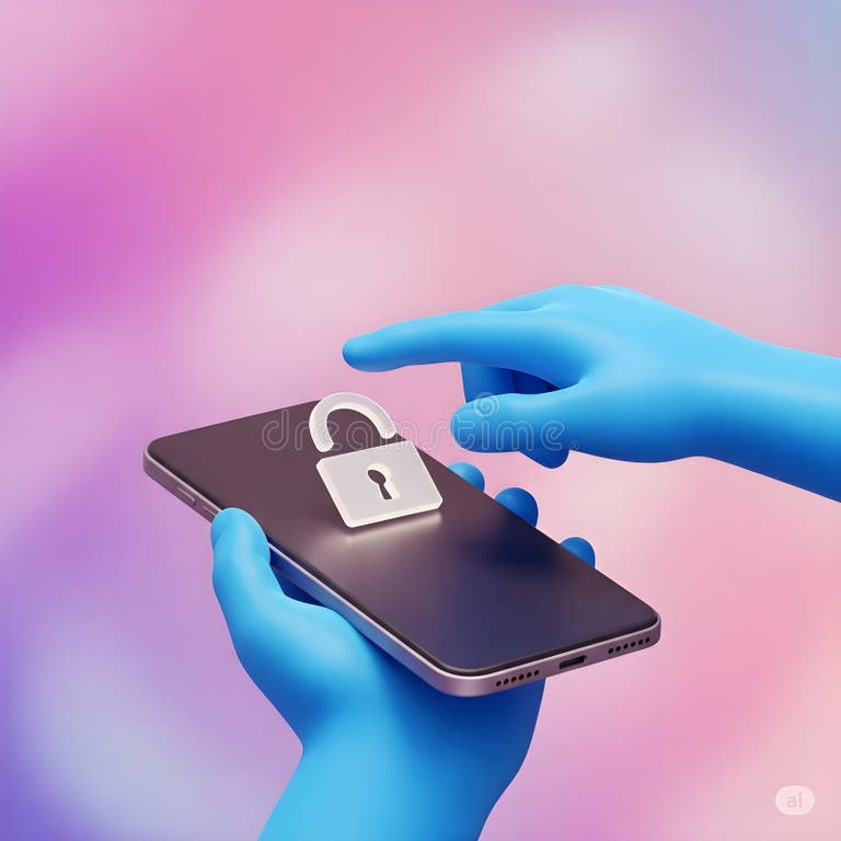 A Stylized Digital Hand Securing Smartphone Access with Lock Icon Stock ...