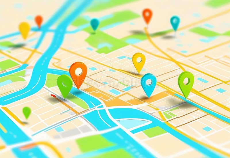 Digital Hand Set Location on Map with Two Pins. AI Technology in GPs ...