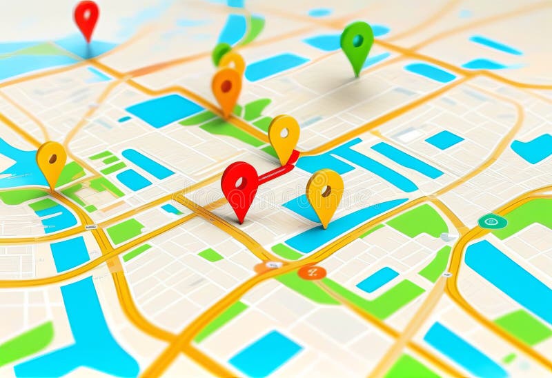 Digital Hand Set Location on Map with Two Pins. AI Technology in GPs ...