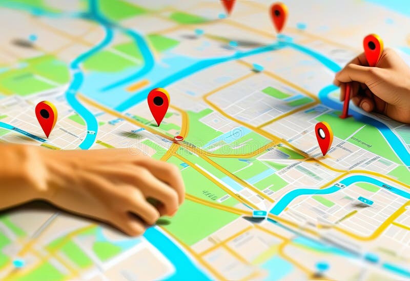 Digital Hand Set Location on Map with Two Pins. AI Technology in GPs ...