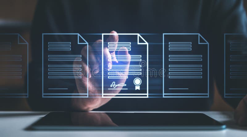 Digital Hand Signing a Contract Document with Virtual Interface on a ...