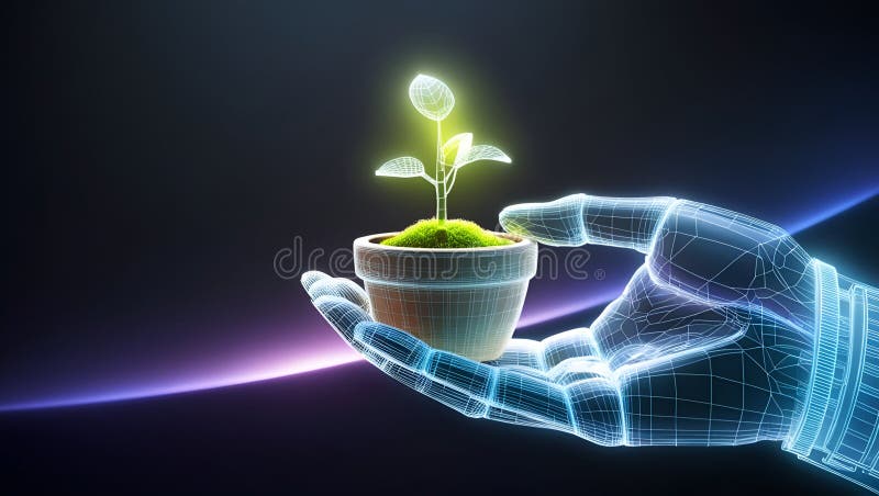 Digital Hand with Small New Plant, Technologies for Growing Plants, Ai ...