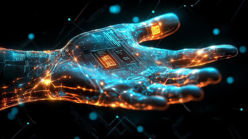 A Digital Hand Stylized As a High-tech Interface. Stock Image - Image ...