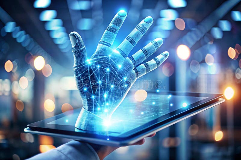 Digital Hand Using Tablet: Technology and AI Concept Stock Illustration ...