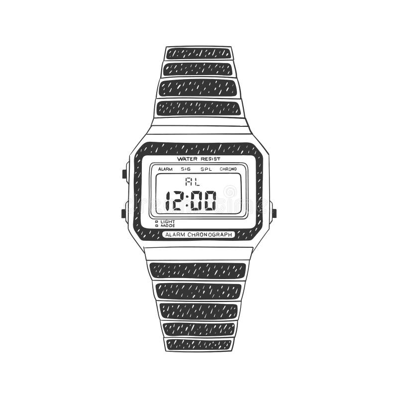 Digital Hand Watch. Hand-drawn Wrist Watch. Illustration in Sketch ...