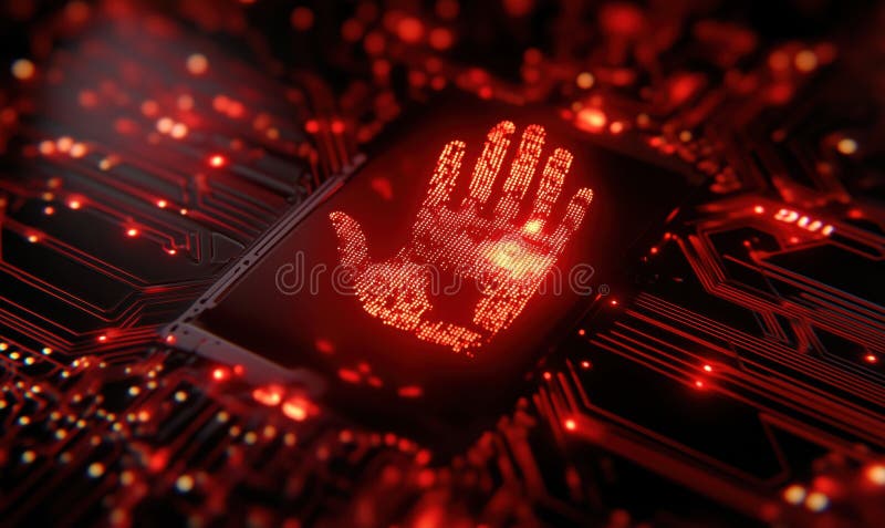 Digital Handprint on Circuit Board Symbolizing Technology and Security ...
