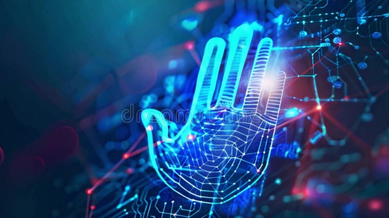 Digital Handprint on Cybersecurity Network Background Stock Video ...