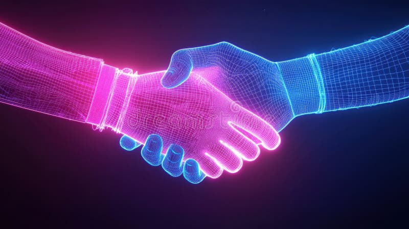 Digital Hands Clasping Virtually and Representing Technological ...