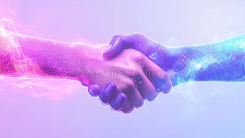 Digital Hands Clasping Virtually, Representing Technological Modern and ...