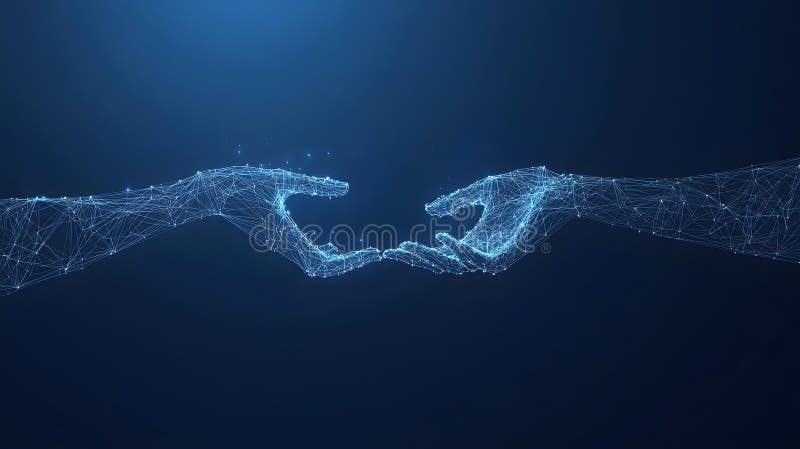 Digital Hands Connecting in Low Poly Wireframe Design Stock ...