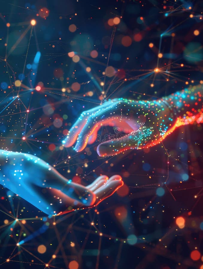 Digital Hands Connecting in Universe of Data Stock Image - Image of ...
