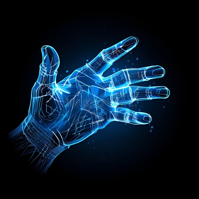 Digital Hands, Dark Blue Copy Space, Font View Technology Concept. 3D ...