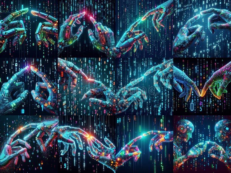 Digital Hands Fingertips Touching Telecommunications Stock Illustration ...